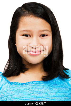 Happy beautiful girl smiling while posing with macaroon isolated over ...