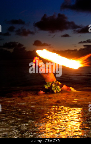 Traditional Fijian Fire dancers performing at the Shangri-La Resort ...