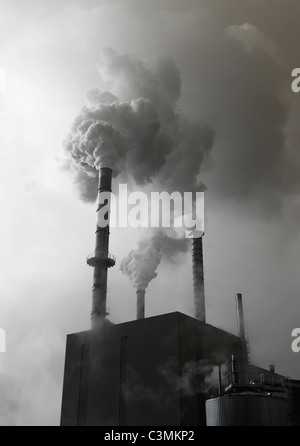 Austria, Vocklabruck, Lenzing, Smoke emitting out of factory Stock ...