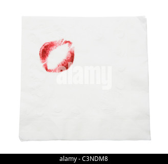 Napkin with lipstick mark on it isolated over white Stock Photo - Alamy