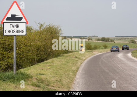 Tank crossing warning traffic sign England Stock Photo - Alamy