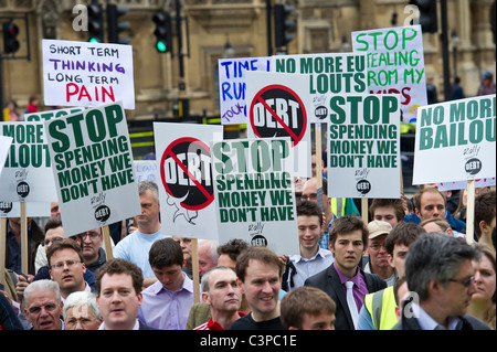 A protest organised by the Taxpayers Alliance demands faster cuts to ...