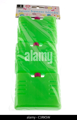 Three plastic green mini freezer blocks Stock Photo - Alamy