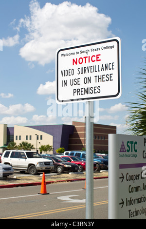 Sign on college campus discloses use of video surveillance cameras in ...