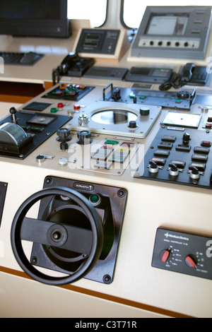 The bridge with the ship's wheel and navigation instruments aboard 1934 ...