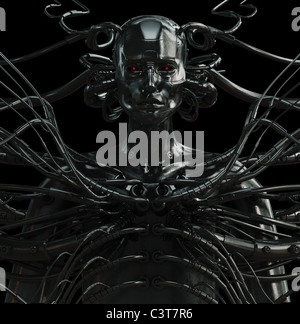Cyber steel wired man isolated on black Stock Photo - Alamy