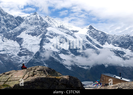 Lenzspitze, Nadelhorn and Ulrichshorn peak view from plattjen, Saas Fee ...