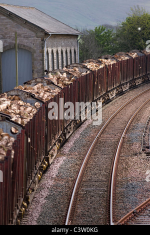 Colas Rail freight train transporting logs from Carlisle to processing ...