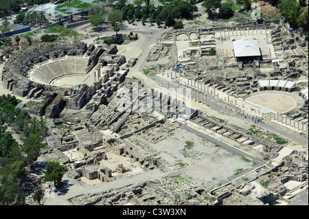 Aerial photo of the ruins of the Roman city of Flavia Neapolis in the ...