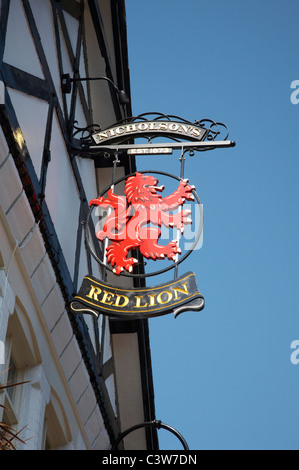 'The Red Lion' pub sign in the historic city of Chester, England, UK ...