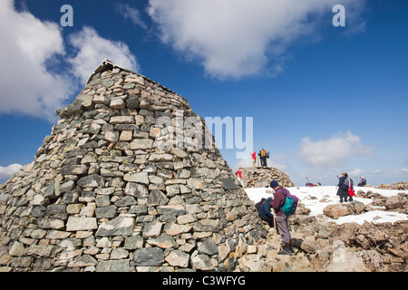 Ben Nevis summit with trig point cairn and observatory tower emergency ...