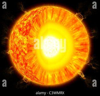 Section of the Sun, structure of the star. Solar system. Black ...