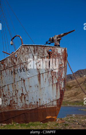 The wreck of the Petrel, beached at Grytviken whaling station, South ...
