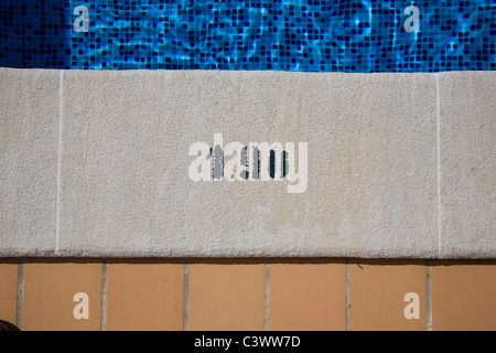 Swimming Pool Depth Mark Stock Photo - Alamy