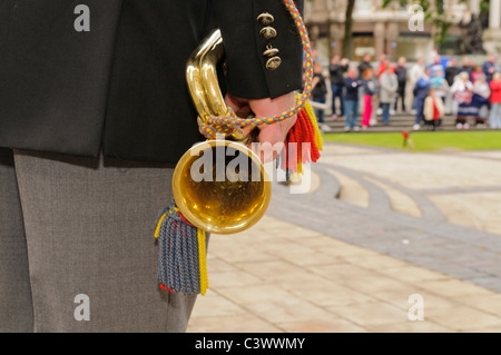 Soldier blowing bugle in army camp Stock Photo - Alamy
