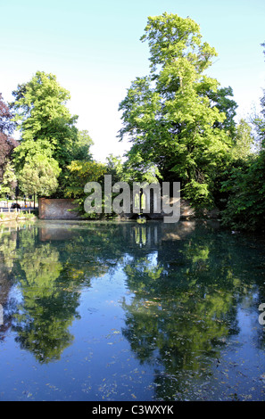 The old archway on the horse pond at Bourne Hall, Ewell Epsom Surrey ...