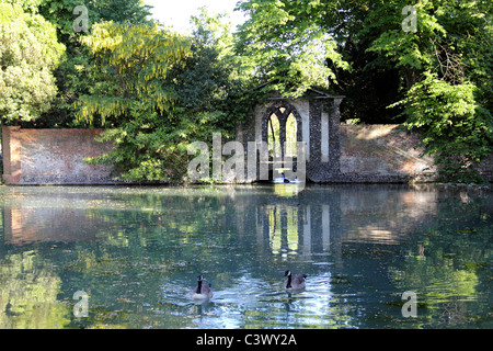 The old archway on the horse pond at Bourne Hall, Ewell Epsom Surrey ...
