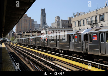 Above ground subway train at Morningside North Manhattan New York USA ...
