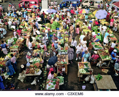 Caribbean fruit market from above in Grenada with all the color of ...