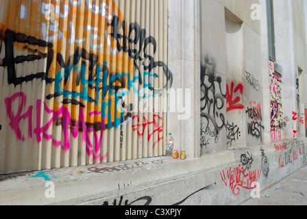 Wall murals on the side of buildings in downtown Santa Paula city in ...