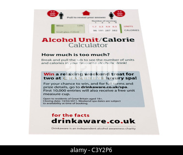 Alcohol unit calorie calculator card facts on drinking from drinkaware ...
