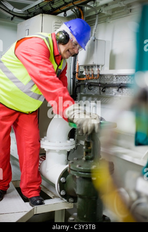 Senior man doing maintenance work of his roof with a ladder Stock Photo ...