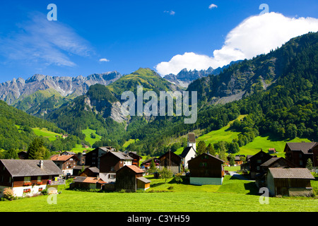 Elm, Switzerland, canton Glarus, village, houses, homes, church ...