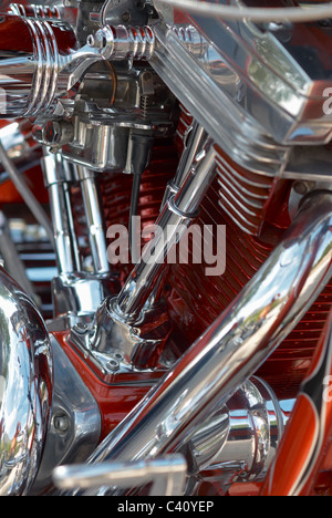 A closeup of a V-twin engine with cylinder fins of a motorcycle Stock ...