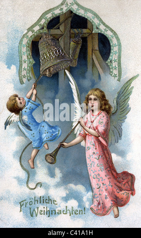 A Merry Christmas - Angel ringing bell to celebrate Christmas - Vintage ...