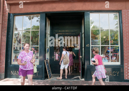 People walk past shops in Nantucket Town Stock Photo - Alamy