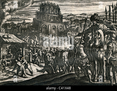 ancient world, Babylon, Tower of Babel, copper engraving, circa 17th ...