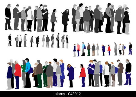 People wait in the row - isolated on green background - green screen 3D ...