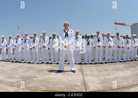 U.S. Navy Sailors stand at attention during a frocking ceremony Stock ...