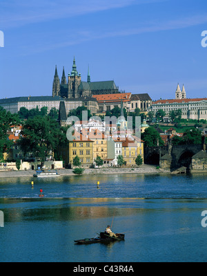 Prague Castle (Prazsky Grad) & River Vltava, Prague, Czech Republic ...