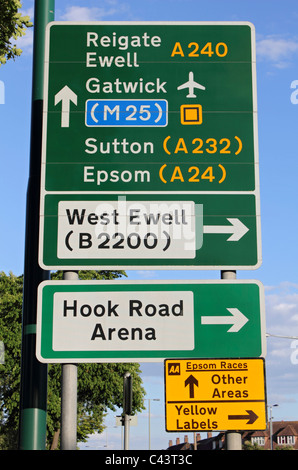 Road sign on the A240 Kingston Road with directions to Epsom Races ...