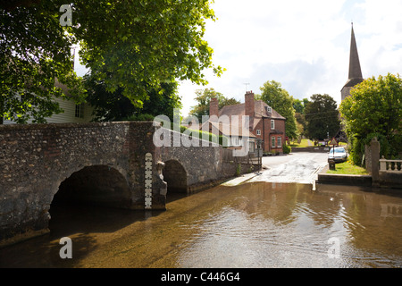 Bridge and ford over River Darenth of Darent, Eynsford, Kent, UK Stock ...