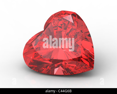 Red heart shaped diamond on red abstract bokeh background. 3d render ...