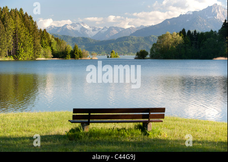lake Forggensee nearby city Fuessen at alps mountains in Bavaria ...