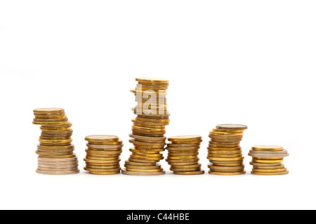 Stacks and piles of gold tinted coins Stock Photo - Alamy