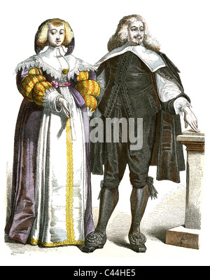 Fashion, clothing, costumes in France, rococo-style clothing in a 1725 ...