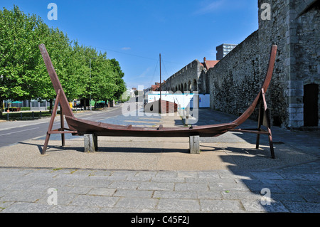 A replica clinker-built 14th century medieval cargo boat embedded in ...