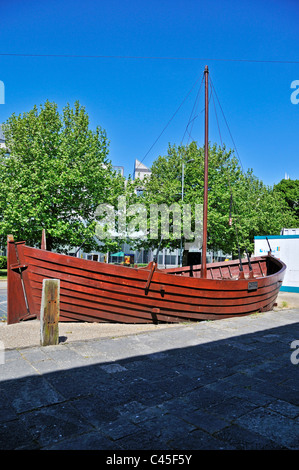 A replica clinker-built 14th century medieval cargo boat embedded in ...