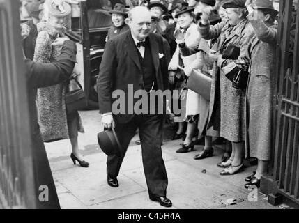 Winston Churchill at the wedding of his son, Randolph, to Pamela Digby ...