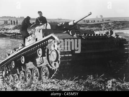 German Panzer III after crossing a river in the middle section of the ...