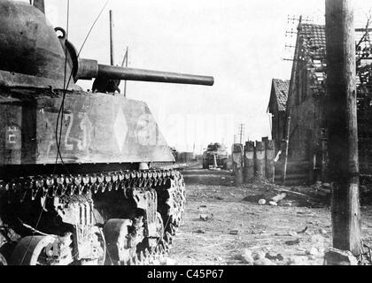 Destroyed American Sherman tank in the Ardennes, 1944 Stock Photo - Alamy