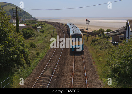 Train arriving at Ferryside, near Llanelli, Carmarthenshire, South ...