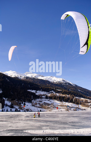 sailboat kitesurf on ice Reschensee Stock Photo - Alamy