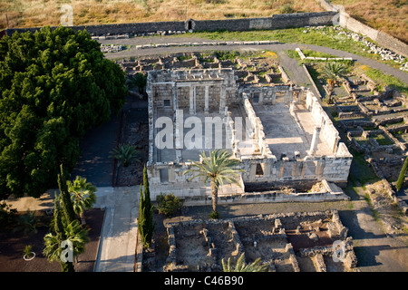 Aerial photograph of the ruins of Capernaum near the Sea of Galilee ...