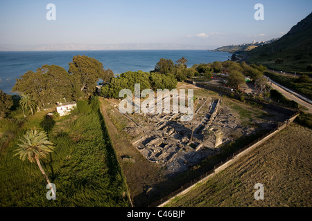 Aerial photograph of the archeologic site of Magdala in the Sea of ...