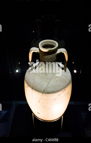 Photograph of a pottery jar on display at the Masada's museum of ...